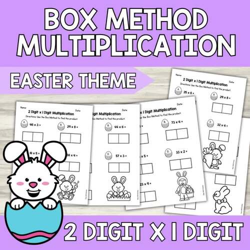 Easter 2 Digit x 1 Digit Multiplication Box Method Worksheet Bundle ...
