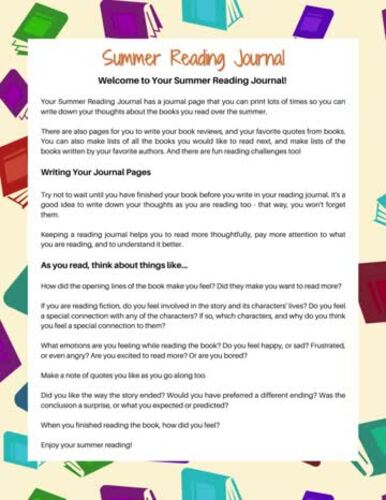 Summer Reading Journal, Reading Challenges, Notes, Review, List, Bookmarks