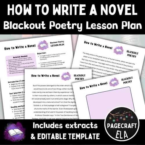 How to Write a Novel Blackout Poetry Activity | Lesson Plan & Printable ...