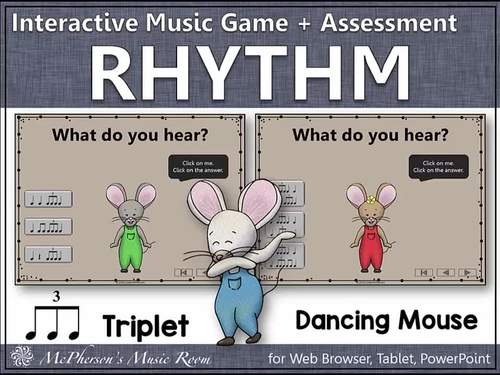 Music Game Triplets Interactive Rhythm Game + Assessment {Dancing Mouse}