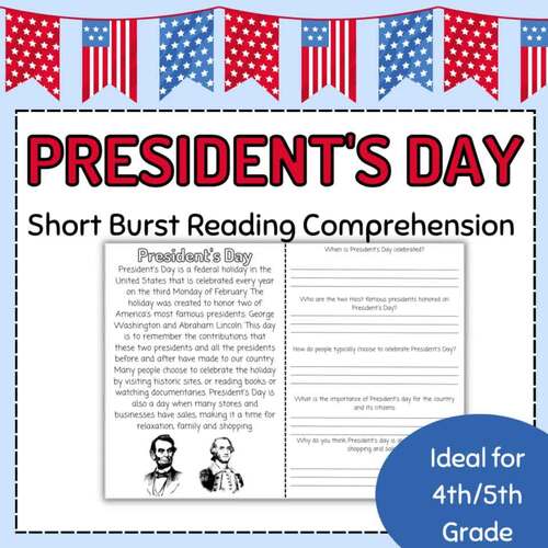 President's Day Reading Comprehension Short Burst Reading | 4th Grade