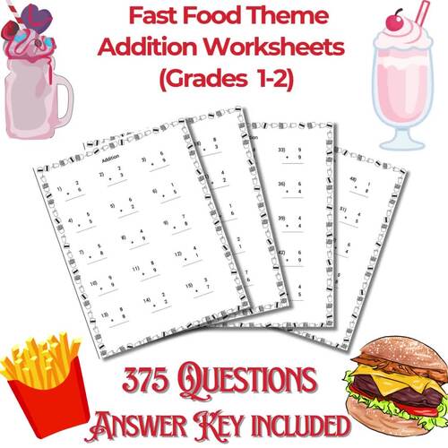 Fast Food-Themed Addition Worksheets (Grades 1–2) | 375 Problems ...