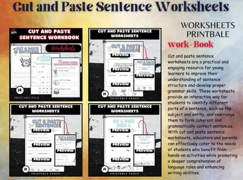 Cut and Paste Sentence Worksheets for kids by English For Kids ABC