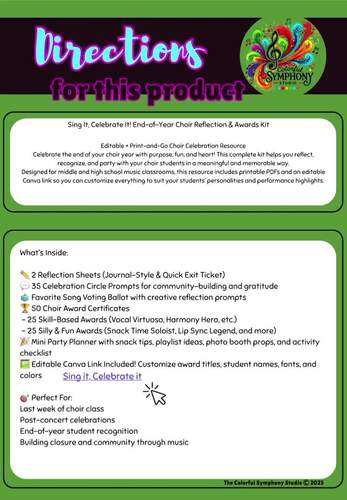 Sing It, Celebrate It! End-of-Year Choir Reflection & Awards Kit (editable)