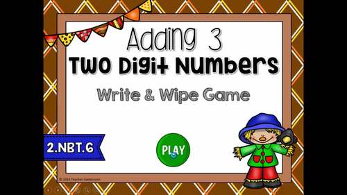 Adding 3 Two Digit Numbers Fall Powerpoint Game by Teacher Gameroom