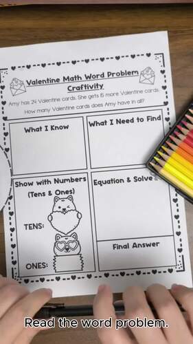 Valentine Math Craft | Word Problems Addition & Subtraction Within 100 ...