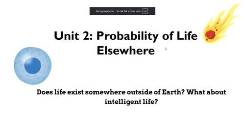 Unit 2: The Probability of Life Elsewhere NGSS Earth & Space Sciences ...