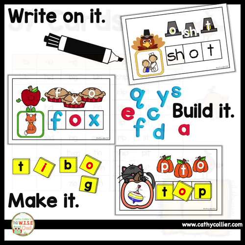 CVC Center Fall Short o Cards | Unscramble by Cathy Collier The WISE Owl