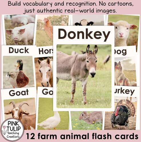 Preschool Farm Animals Learning Bundle | Printable Workbook and Flash Cards