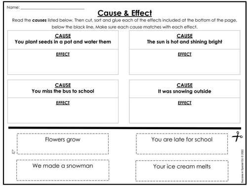 Cause and Effect Worksheets Cut and Paste Written Response | TPT