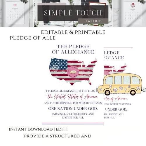 Editable Pledge of Allegiance Classroom Poster Template by Simple Touch ...