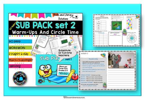 Emergency SUB PACK/PLANS- NO PREP -Literacy and Number -Grades 3-4 SET 2