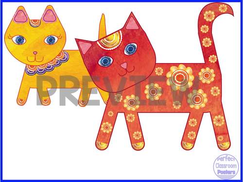 Cute Colorful Watercolor Cats Clip Art for Commercial and Personal Use