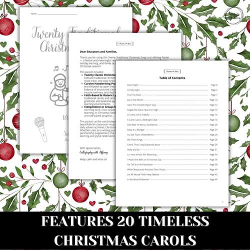 Biblical Christmas Song Lyrics Cursive Practice | 20 Holiday Classic Carols