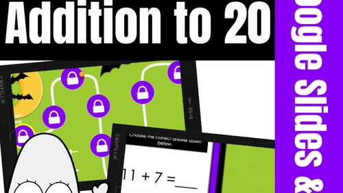 Halloween, Digital Addition to 20 Math Game in Google Slides, Fluency