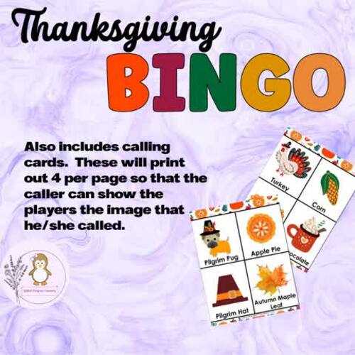 Thanksgiving Bingo Cards Activity Game For Classroom Parties - 5x5