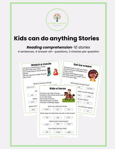 Reading comprehension BUNDLE-Kids can do anything-15 stories, multiple ...