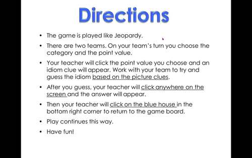 Idiom Power Point Game | Jeopardy Style Game {idioms} by Planning Garden