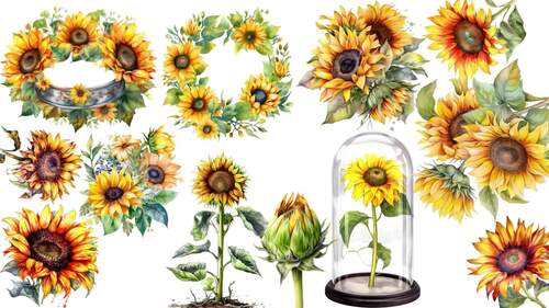 Watercolor Yellow Sunflower Clipart Set of 20 Files by ArtisticTimberStudio