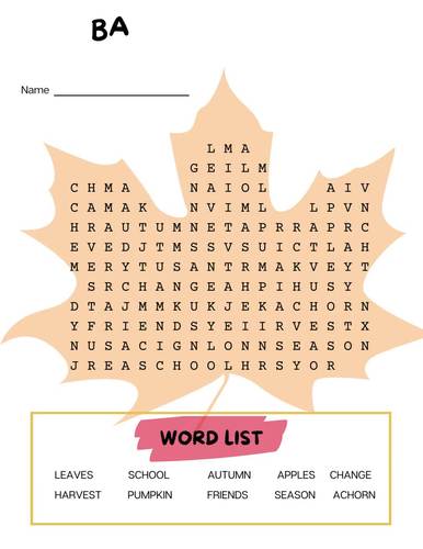 ELEMENTARY Back to School Fall Wordsearch by Wicked Good Student Study Hall
