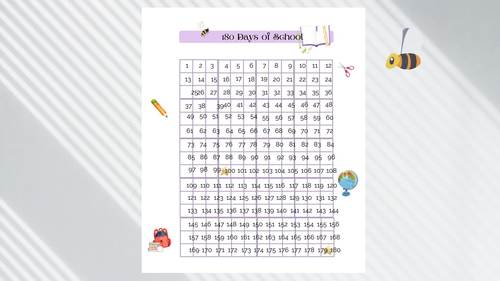 180 Days of School Chart- Bee Ed. by Gangi Home and School | TPT