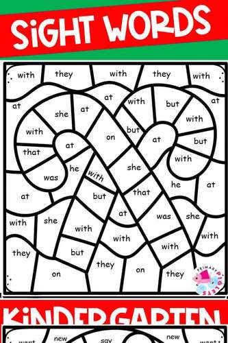 Christmas Color by Code Sight Words Practice Coloring Sheets Kindergarten