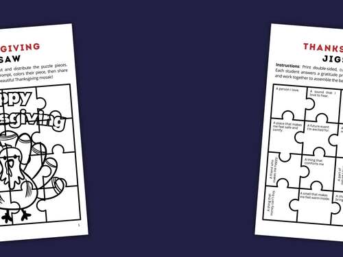 Thanksgiving Collaborative Puzzle Craft Activity | Gratitude Reflection