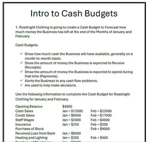 Cash Budgeting for 2 Months – Accounting Task Sheets 9th-12th Grade by ...