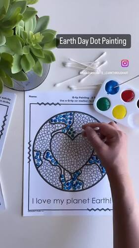 Earth Day Craft Q tip Painting Fine Motor Activity Kindergarten Spring ...