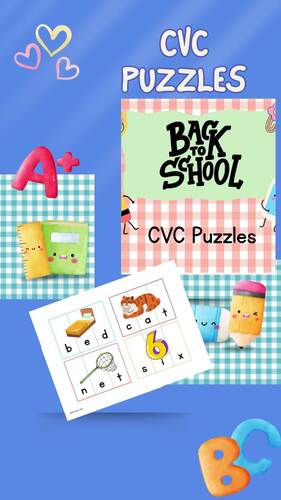 Back to School CVC puzzles for centers - K and 1st Grade | TPT