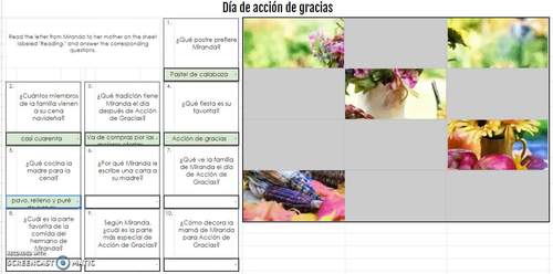 Día de Acción de Gracias Reading Comprehension Spanish Mystery Picture ...