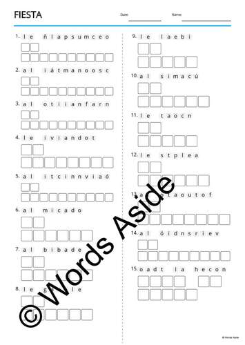 Spanish Word Games Cards Crossword Word Search Anagram PARTY by Words Aside