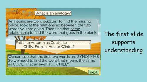 Fall Analogies Middle and High School by Speech Store by Nancy LeBano