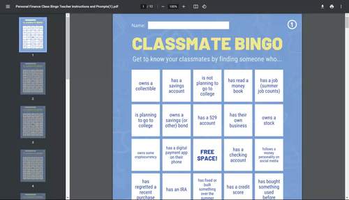 Personal Finance Bingo Icebreaker Activity | Relationship Building