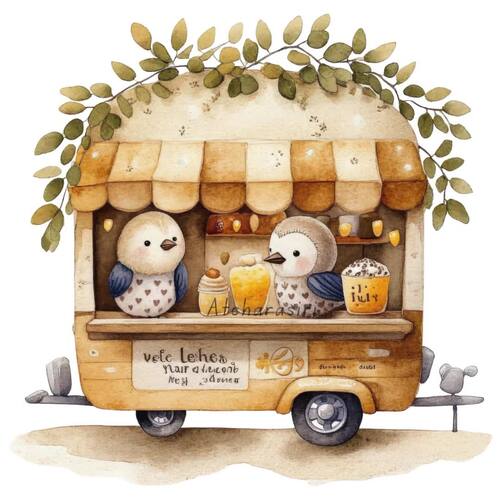 Watercolor Food Truck Clipart Set, 13 Cute Mobile Shop PNGs | TPT