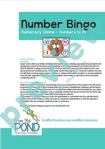 Turkey Math Game - Learning Numbers to 20 by From the Pond | TPT