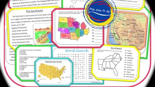 Five Regions of the United States Geography Activities 3rd Grade by Mrs ...