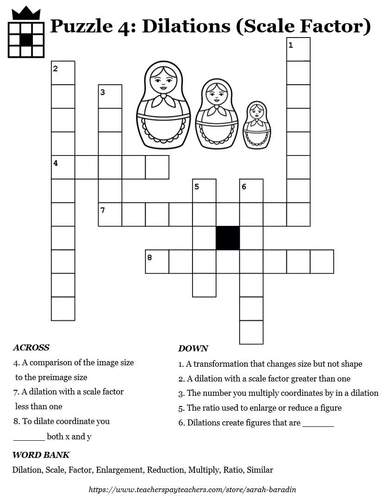 8th Grade Math Transformations, Congruence Crossword Puzzle With Word Banks