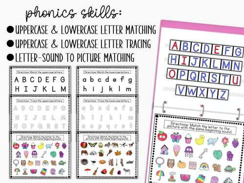 Basic Skills Busy Book, Early Phonics and Math Skills Learning Binder