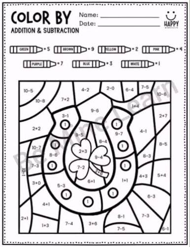 St. Patrick's Day Color by Number| Color by Addition and Subtraction ...
