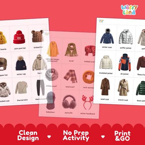 Winter Clothes & Gear Vocabulary Flashcards | Real Photos ESL, Speech ...