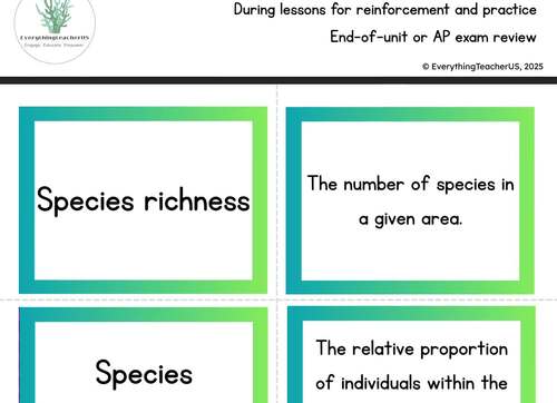 APES Chapter 5 Vocabulary Word Sort- Friedland and Relyea Textbook 3rd ...