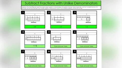 Subtract Fractions with Unlike Denominators Printable and Digital ...