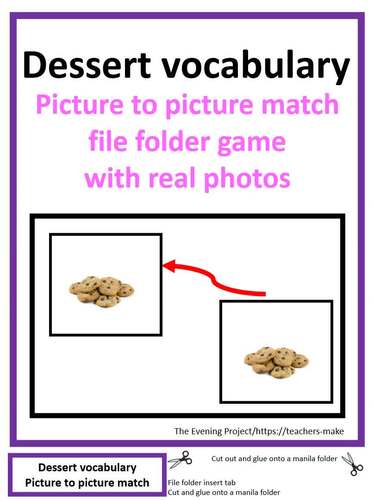 Dessert vocabulary picture to picture match file folder game for Sp ...