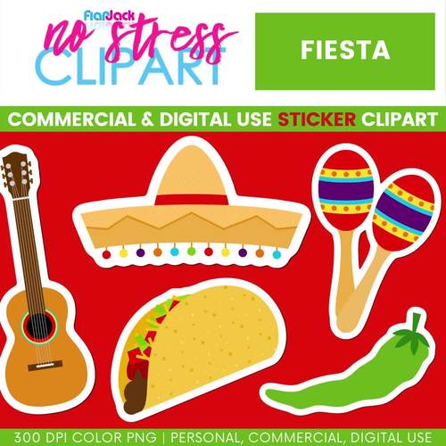 Fiesta STICKER Clip Art (Commercial & Digital Use Ok!) | TpT