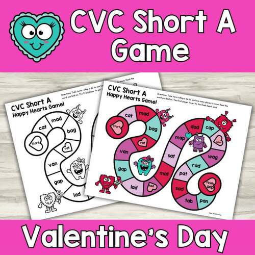Valentine's Day CVC Short A Board Game | Reading Center Station Activity