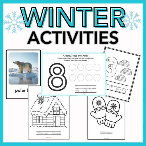 Winter Activities Math ELA Fine Motor Worksheets For Preschool Pre-K Bundle