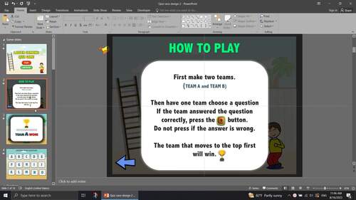 Ladder climbing quiz game for your classroom (Editable PowerPoint)