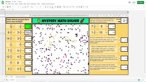 Cinco de Mayo - Fractions Digital Math Activity - Pixel Art | TPT
