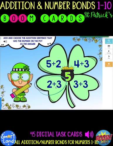 Addition and Number Bonds 1-10_Shamrocks_Boom Cards™ by Smart Land ...